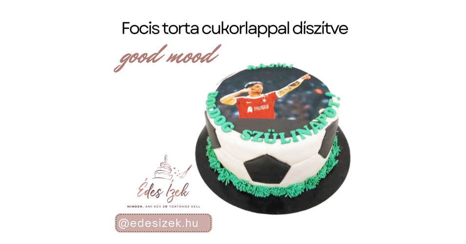 Foci torta, cukorlappal díszítve